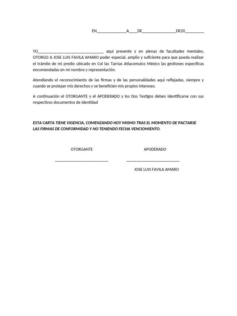 Carta Poder Apoderado | PDF