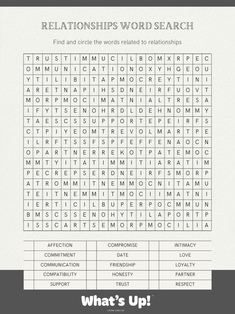 Black and Gray Relationships Word Search US Letter Document | PDF