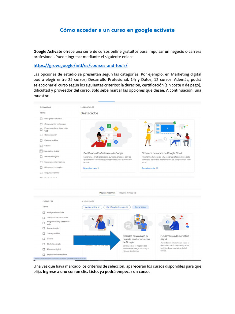 Cómo Acceder A Un Curso en Google Actívate | PDF