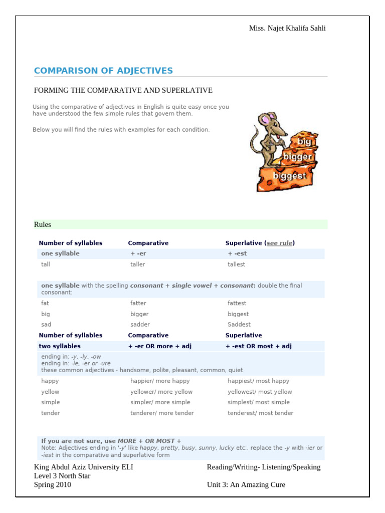 Comparison of Adjectives | PDF | Adjective | Noun