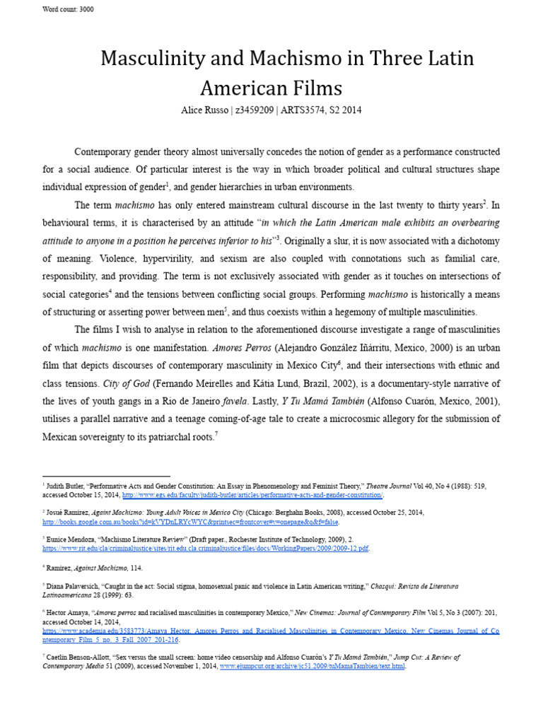 Masculinity in Three Latin American Films | PDF | Machismo | Masculinity