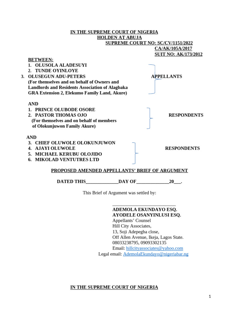 Aladesuyi V Osore Proposed Amended Brief of Argument | PDF | Appeal ...