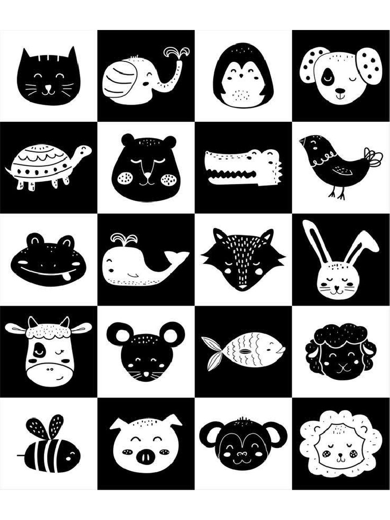 50 Animals High Contrast Baby Cards in Black and White Printable ...