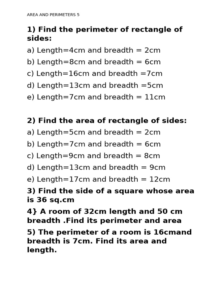 Area and Perimeter Calculations Guide | PDF