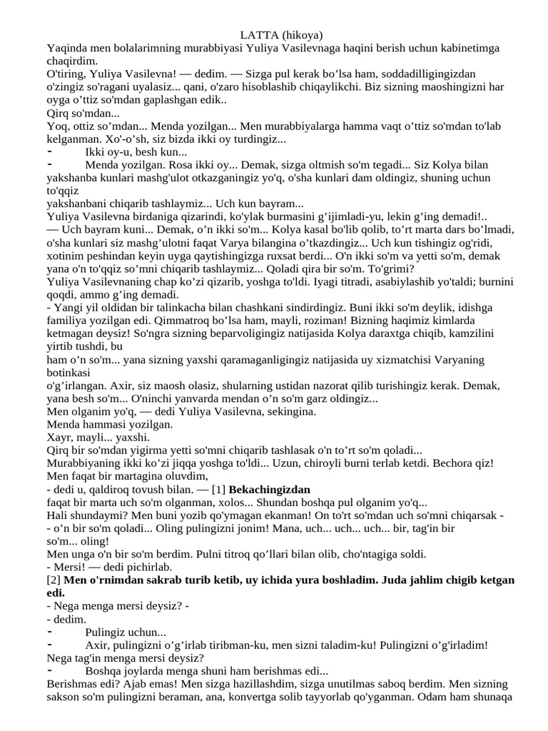 LATTA, Kim Aybdor, Tuyaqush | PDF