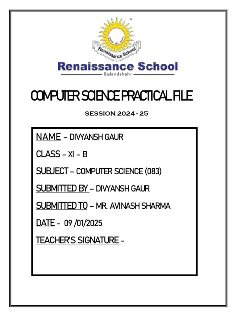 Computer Science Practical File 2024-25 | PDF