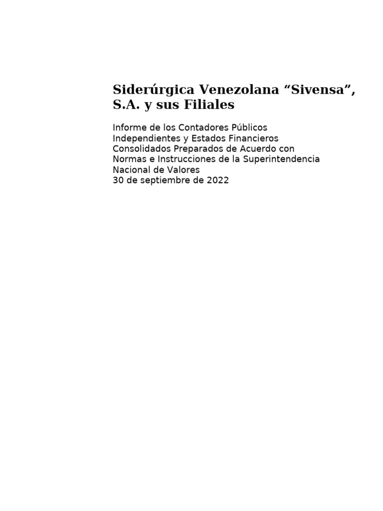 Siderúrgica Venezolana "Sivensa", S.A. y Sus Filiales | PDF | Auditoría ...