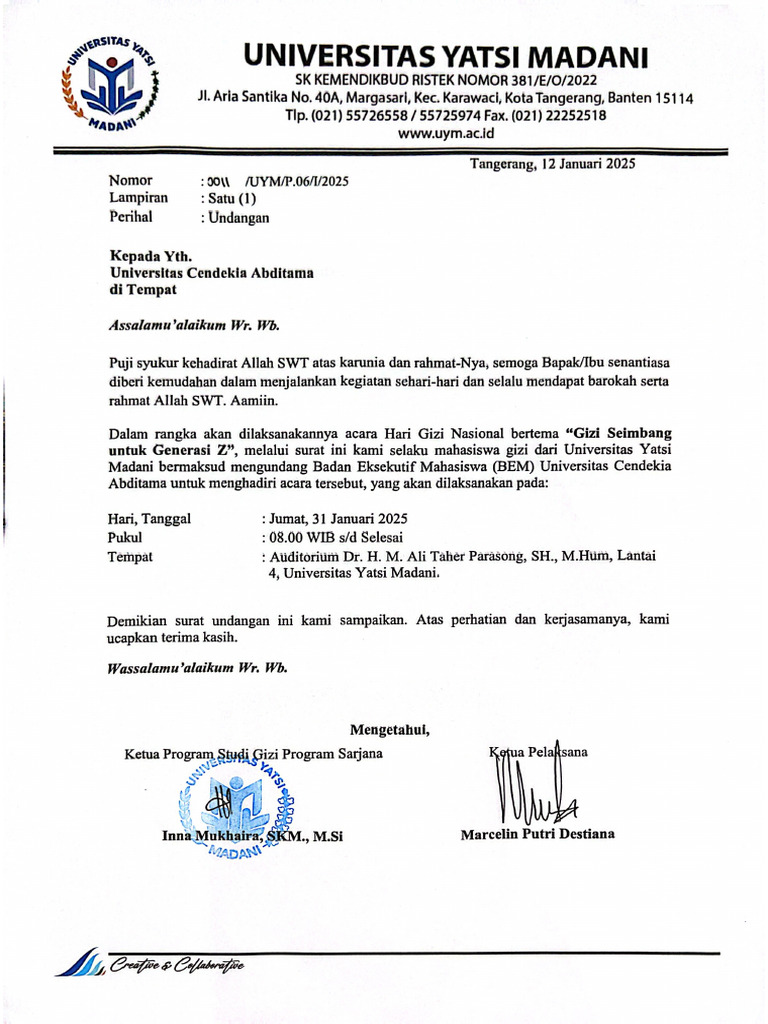 Surat Undangan - Universitas Cendekia Abdi | PDF