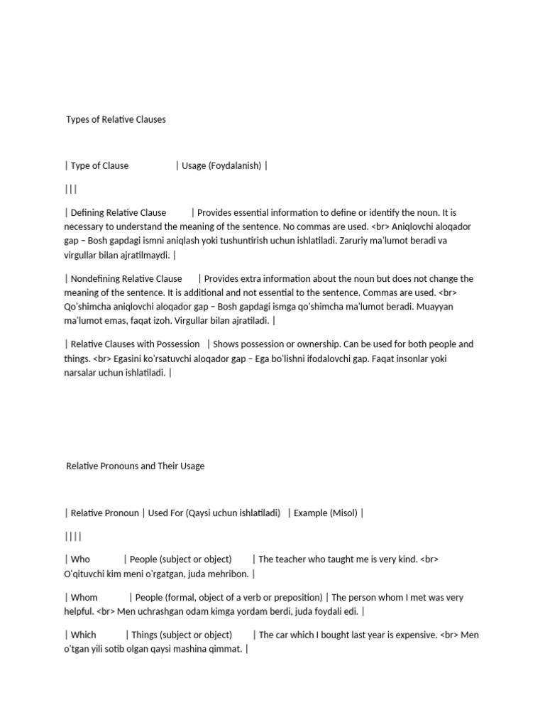 Relative Clauses | PDF | Syntactic Relationships | Linguistic Morphology
