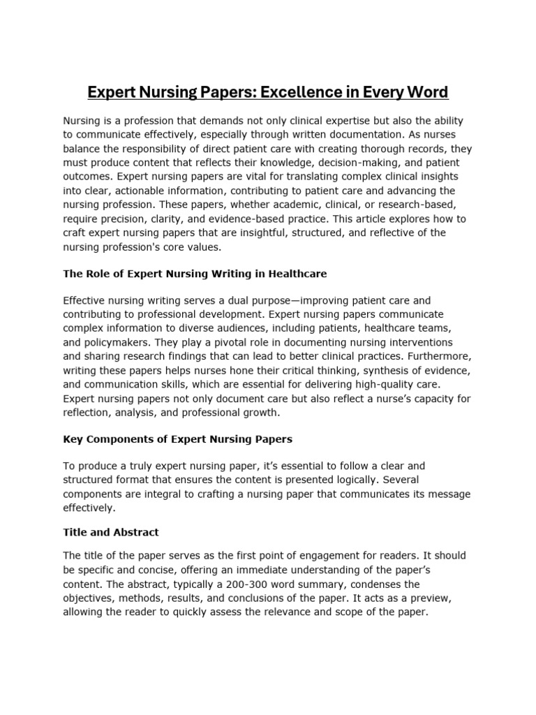 Expert Nursing Papers Excellence in Every Word | PDF | Nursing ...