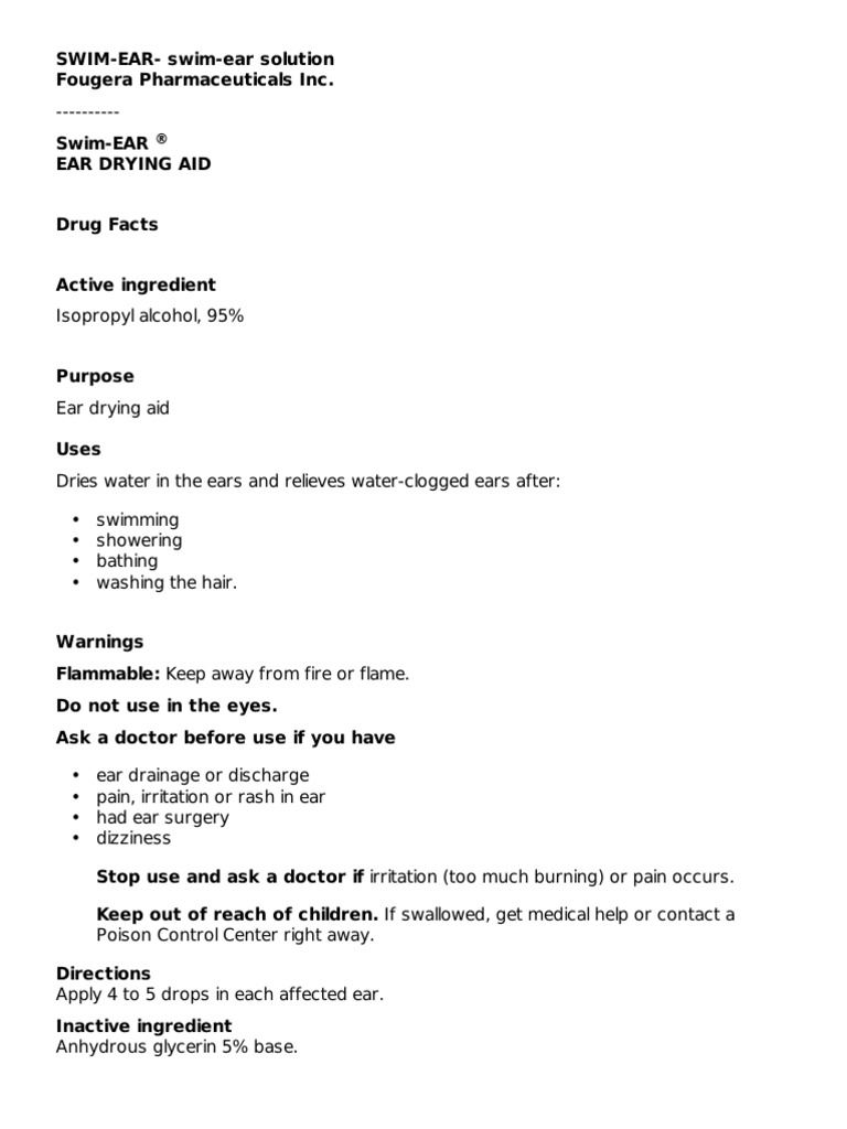 SWIM-EAR | PDF | Over The Counter Drug | Pharmacology