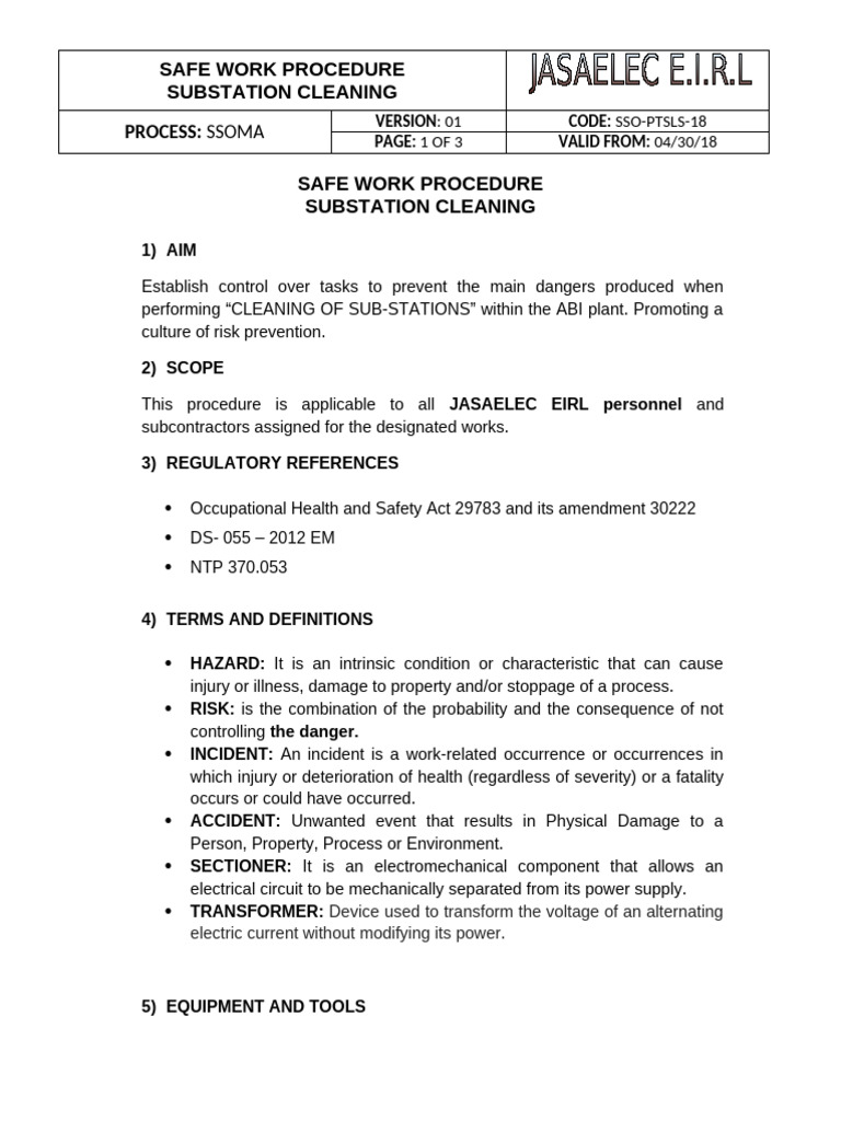 Procedure For Cleaning Substations | PDF | Safety | Occupational Safety ...