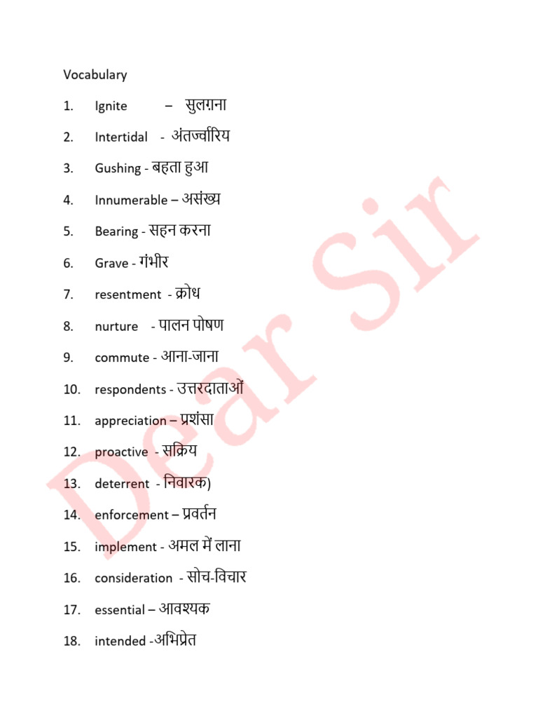 Important Vocabulary | PDF