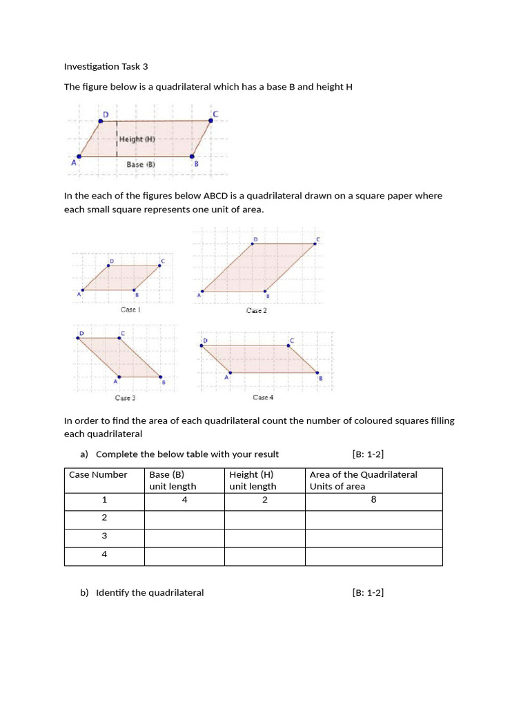 Investigation Area of Parallelogram | PDF
