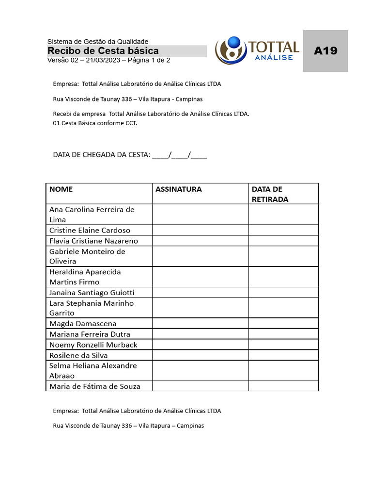 A19 - Recibo de Cesta Básica V2 | PDF