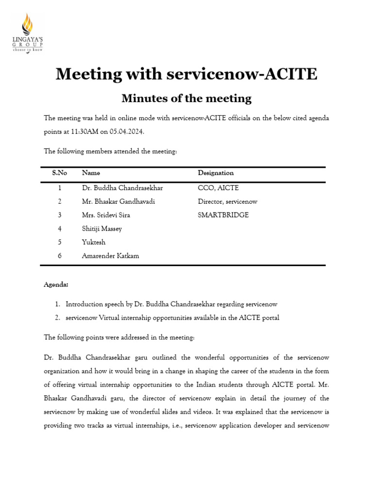 ServiceNow AICTE MoM 05-04-2024 | PDF