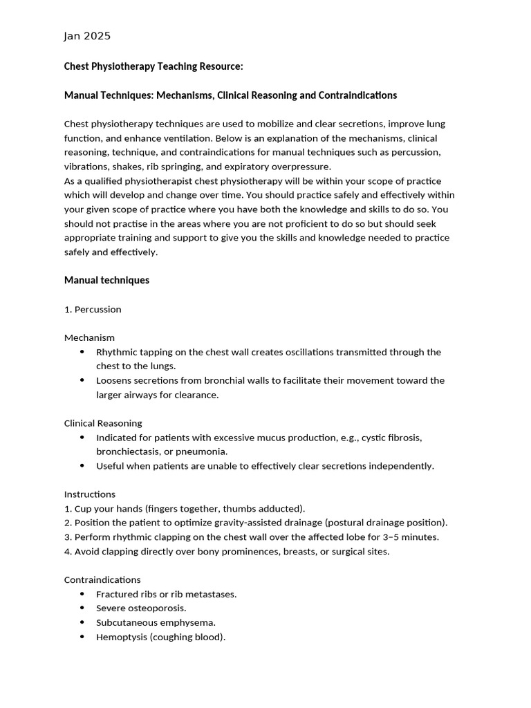 Manual Techniques in Chest Physiotherapy | PDF | Exhalation | Clinical ...