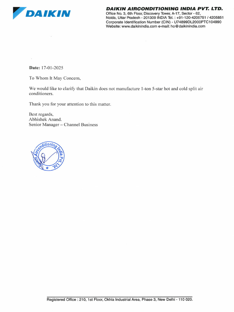 Daikin Letter | PDF
