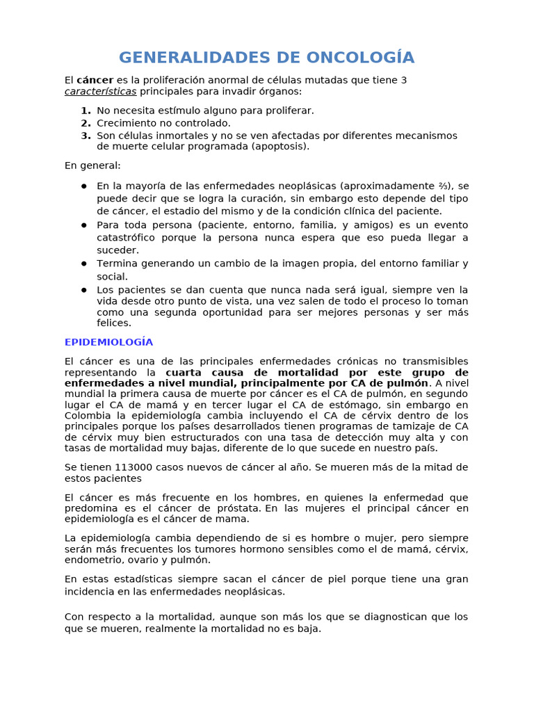 1) Generalidades de la oncología | PDF | Cáncer | Metástasis