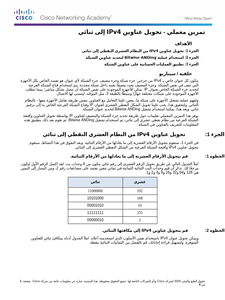 7.1.2.9 Lab - Converting IPv4 Addresses To Binary | PDF
