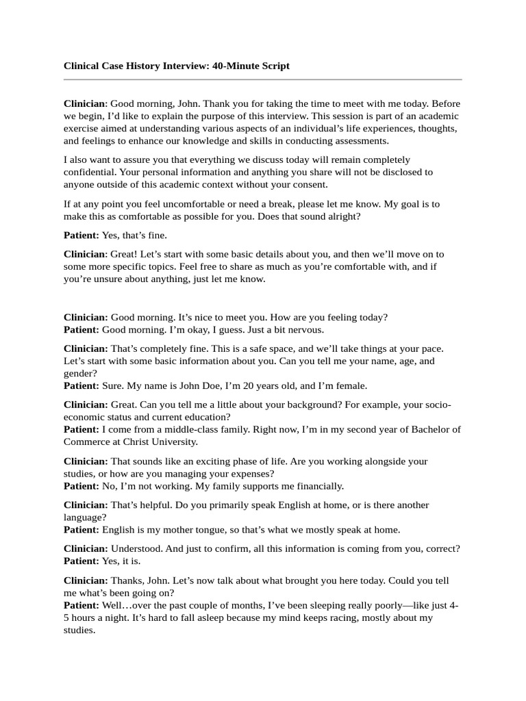 Clinical Case History Interview Working | PDF | Grandparent | Thought