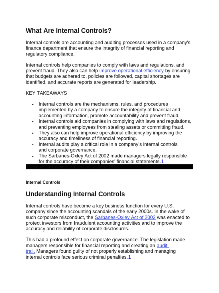 What Are Internal Controls | PDF | Internal Control | Audit