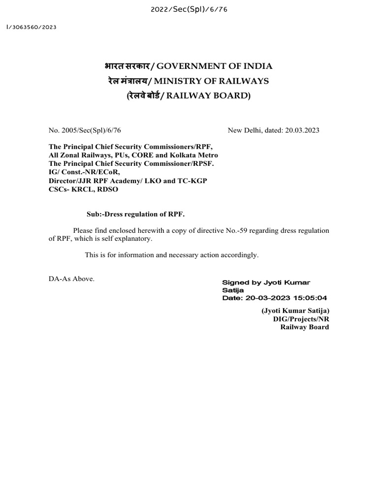 RPF Dress Regulation Directive 59 | PDF