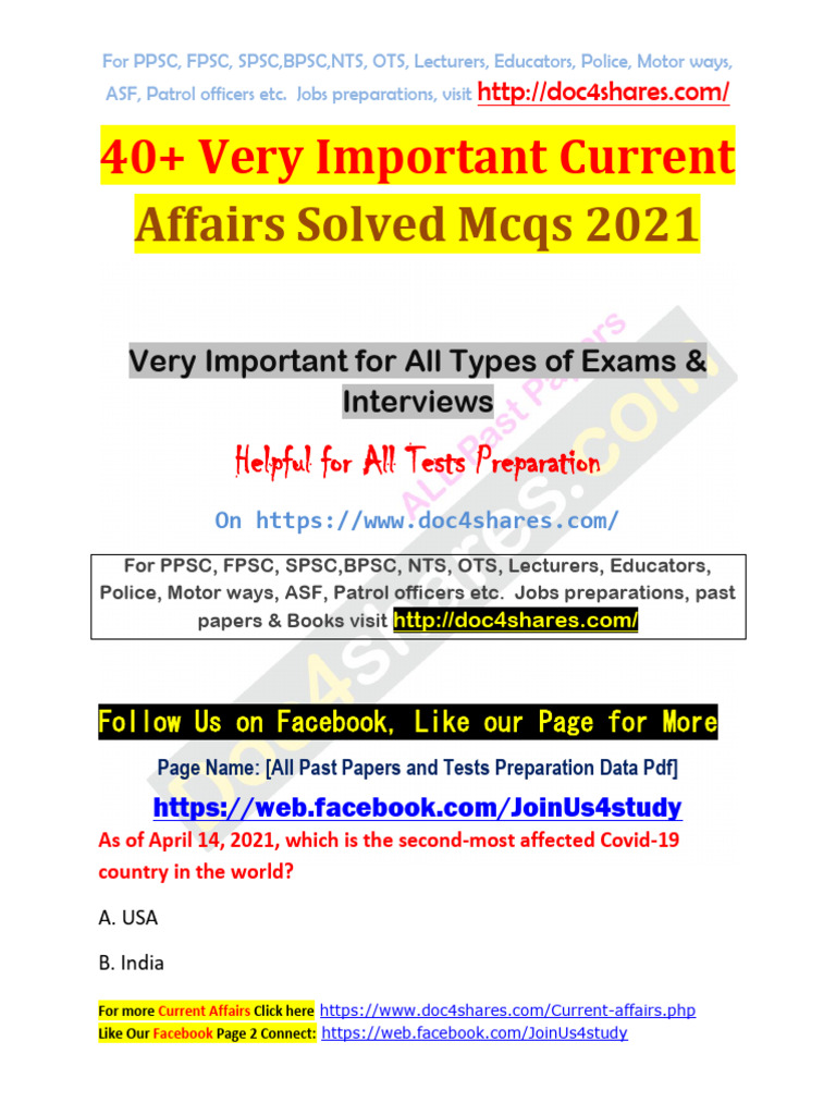 40+ Very Important Current Affairs Solved Mcqs 2021 (1) | PDF 40+ Very Important Current Affairs Solved Mcqs 2021 (1) | PDF