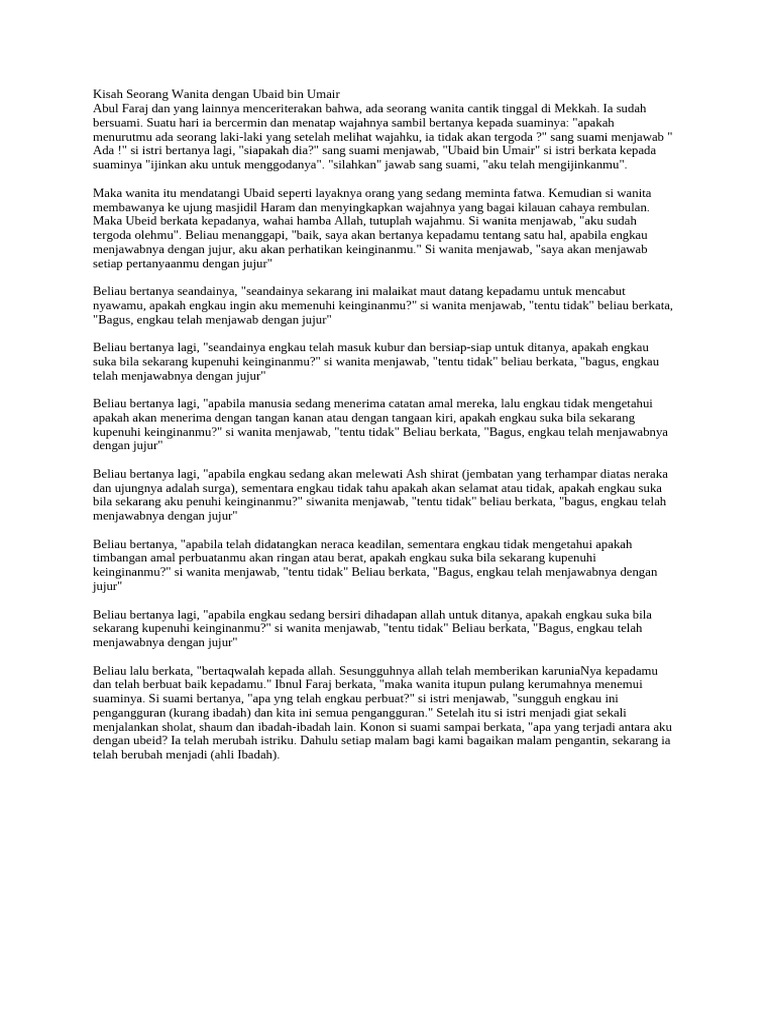 Kisah Seorang Wanita Dengan Ubaid Bin Umair | PDF
