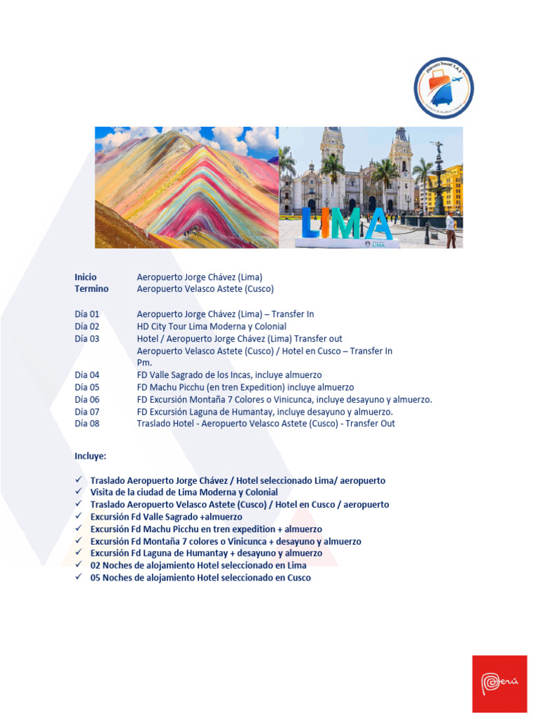 Tour 8D/7N en Lima y Cusco, Perú | PDF | Transporte