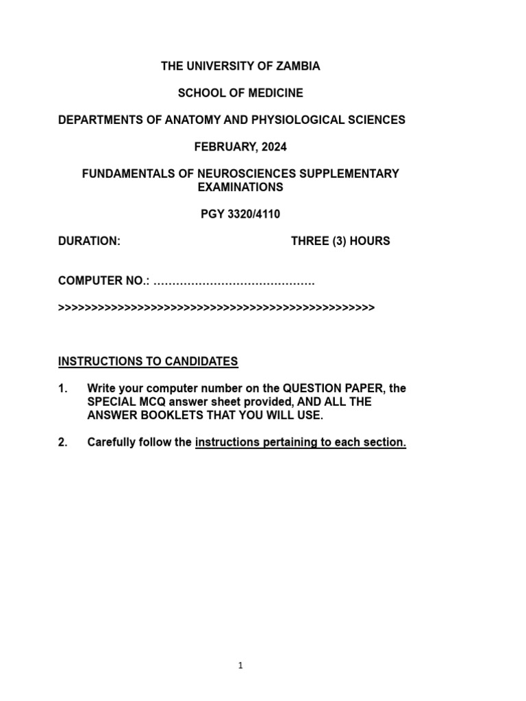 T'challa Neuroscience Sup 2024 With Marking Key - 241028 - 134247 | PDF ...