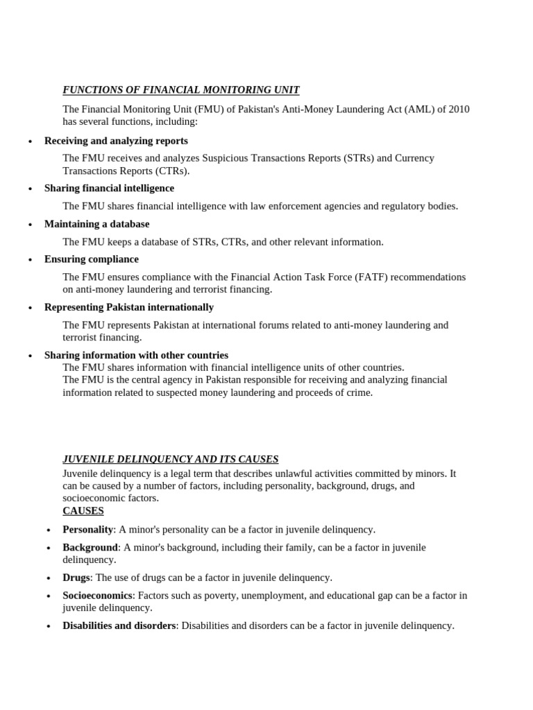 Functions of Financial Monitoring Unit | PDF