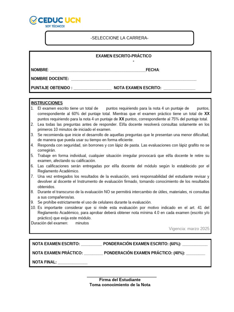 Plantilla de Examen Escrito-Práctico | PDF