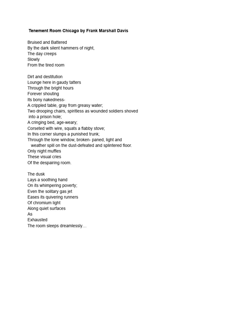 Chicago Tenement Poetry Analysis | PDF