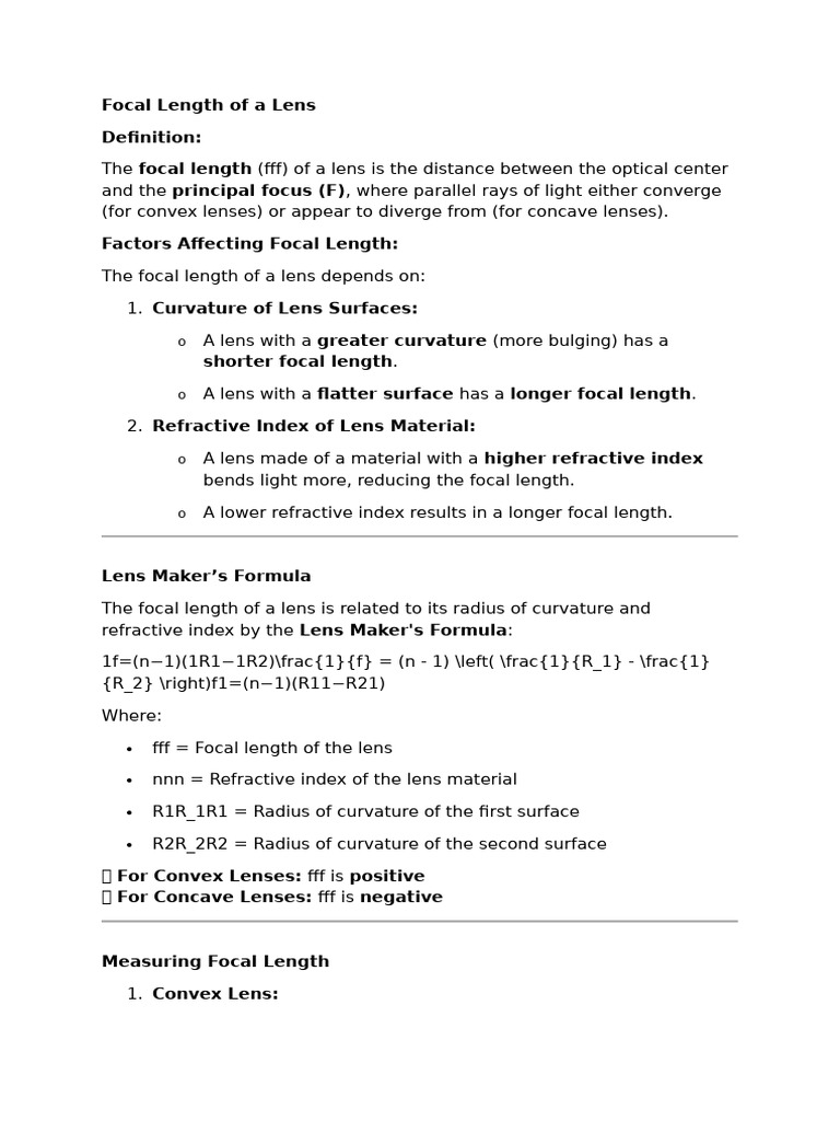 Understanding Focal Length of Lenses | PDF