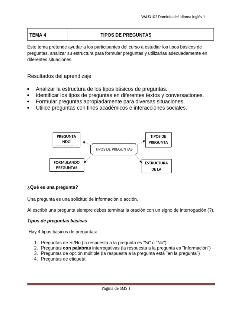 Tipos de Preguntas en Inglés: Guía Básica | PDF | Asunto (gramática ...
