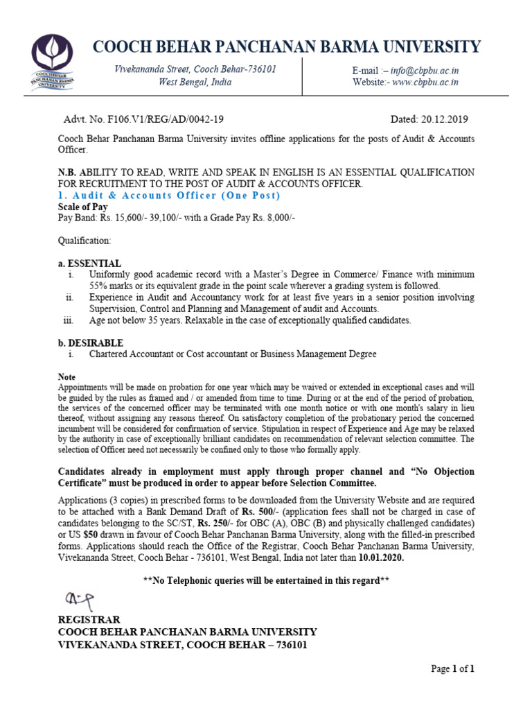 Advt. No. F106.V1 - REG - AD - 0042 - 19 | PDF