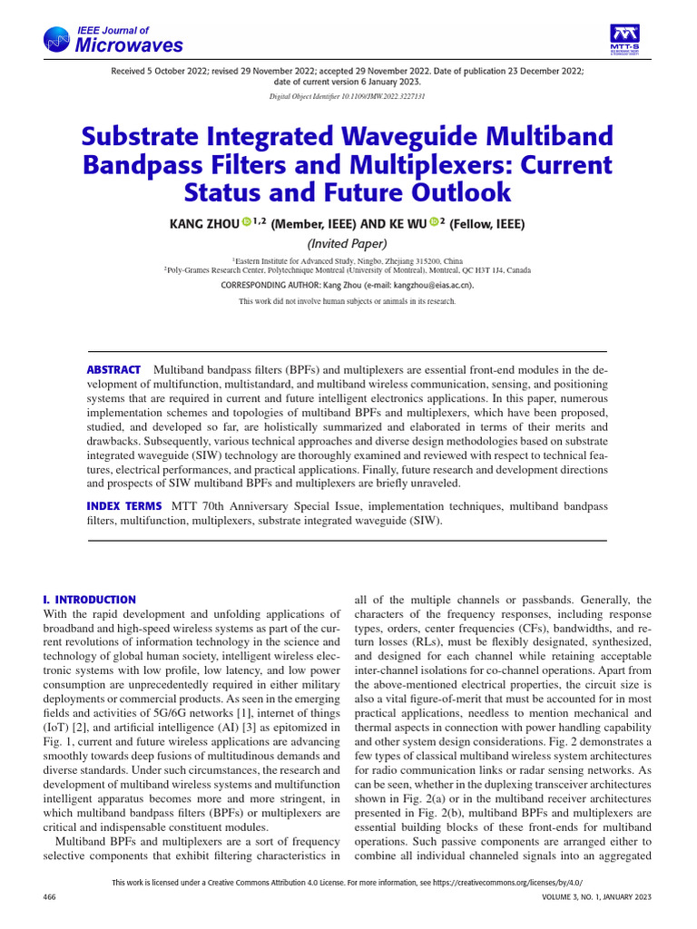 Substrate Integrated Waveguide Multiband Bandpass Filters and Multiplexers Current Status and ...