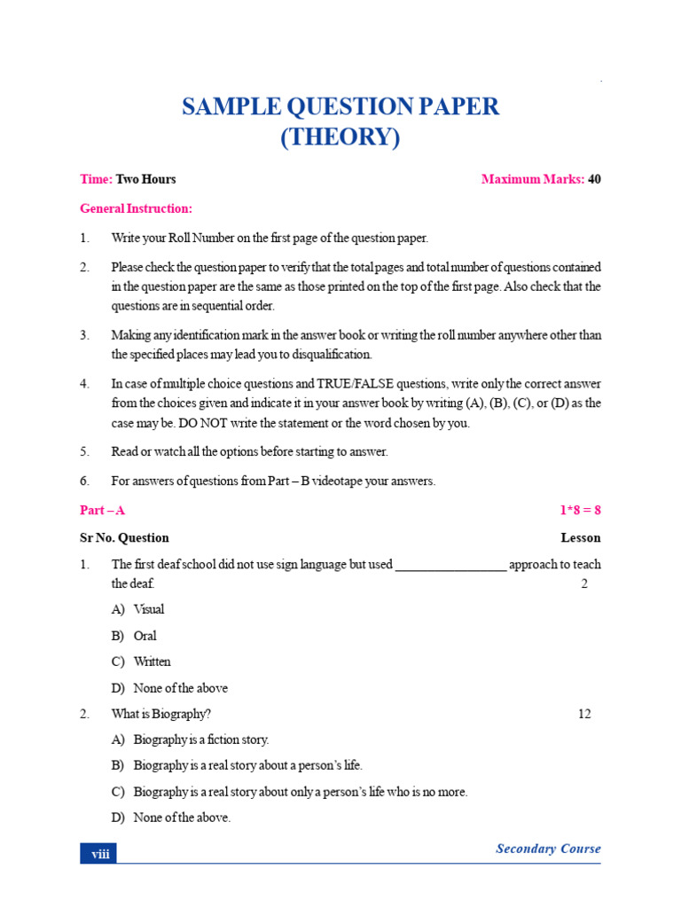 Sample Theory Question Paper for ISL | PDF | Question | Sign Language