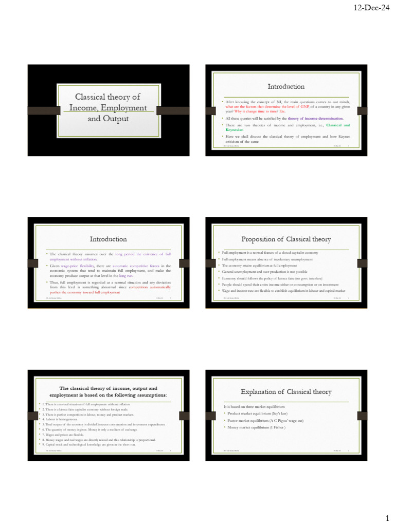 Lect-2 Classical Theory of Employment | PDF | Full Employment | Labour ...