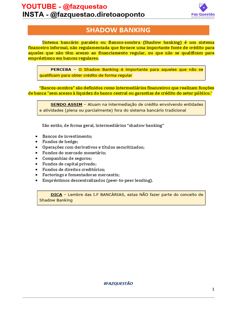 ATUALIDADES Do MERCADO FINANCEIRO - SHADOW BANKING | PDF | Bancos | Sistema bancário paralelo