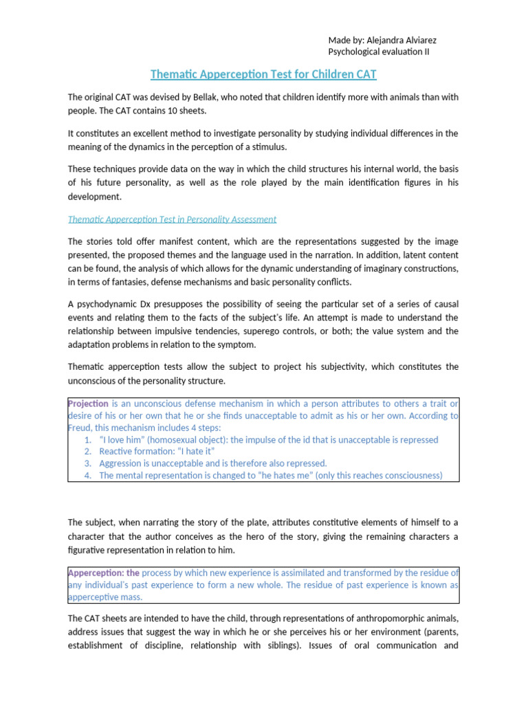 Thematic Apperception Test for Children CAT | PDF | Experience ...