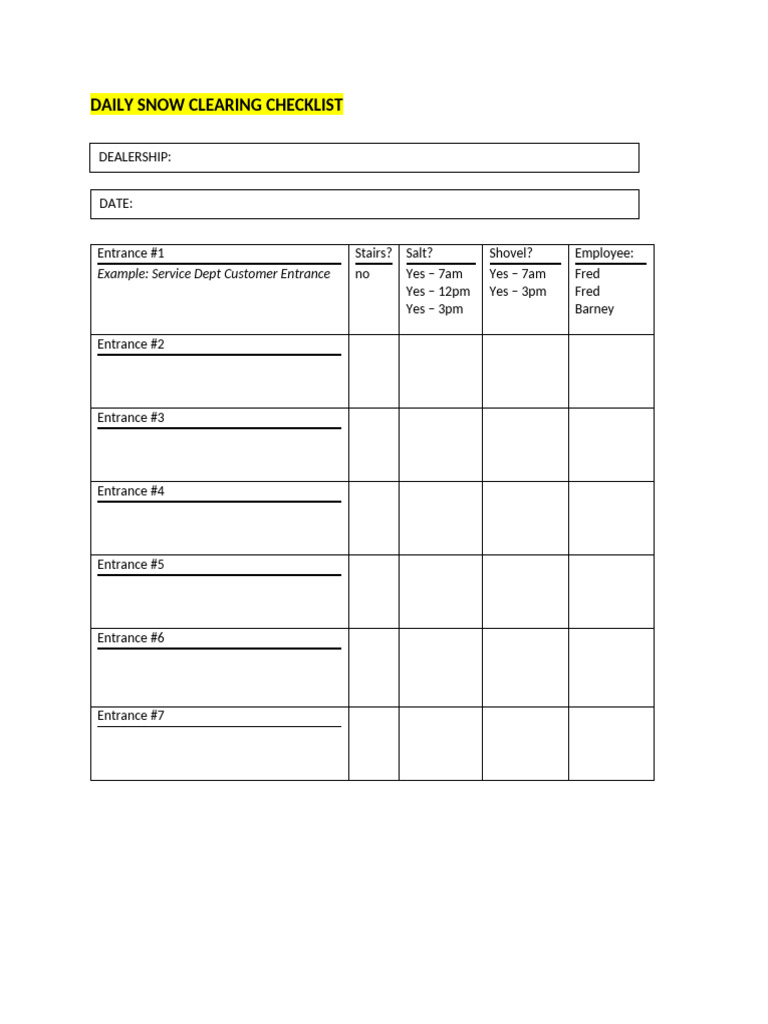 Daily Snow Clearing Checklist | PDF