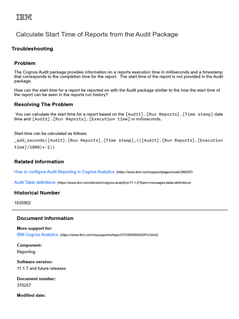 audit package cognos techniques | PDF