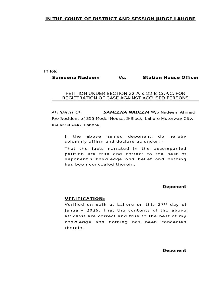 Affidavit Session Sameena | PDF