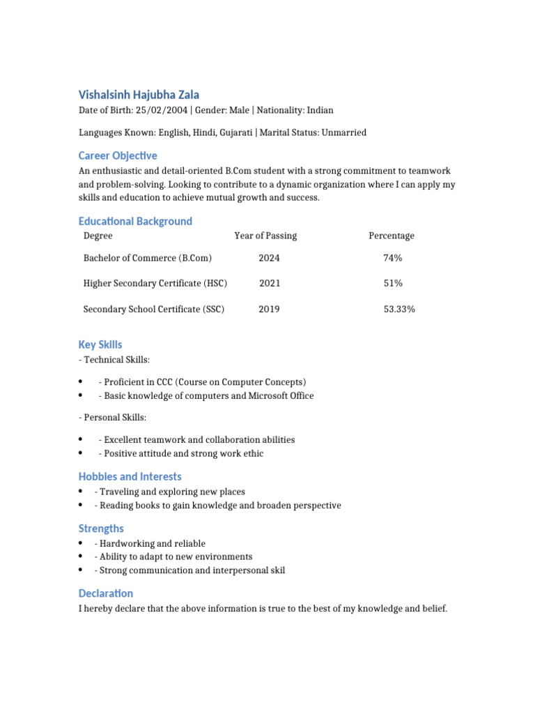 Best_Vishalsinh_Hajubha_Zala_Resume | PDF