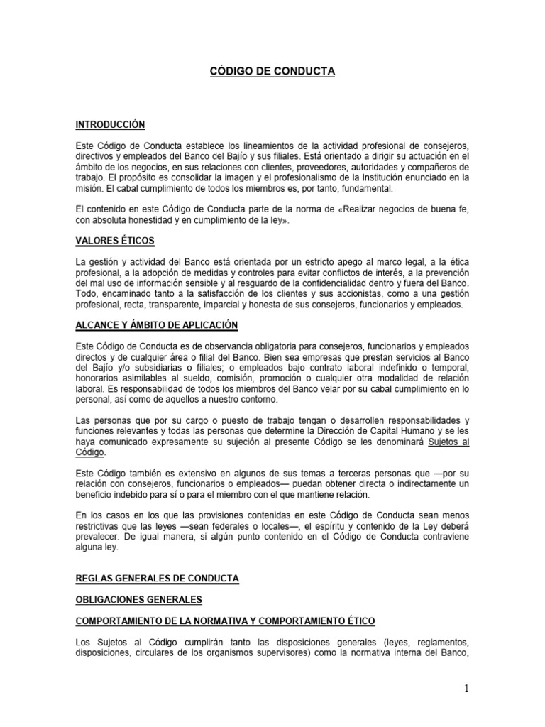 Codigo de Conducta | PDF | Bancos | Auditoría