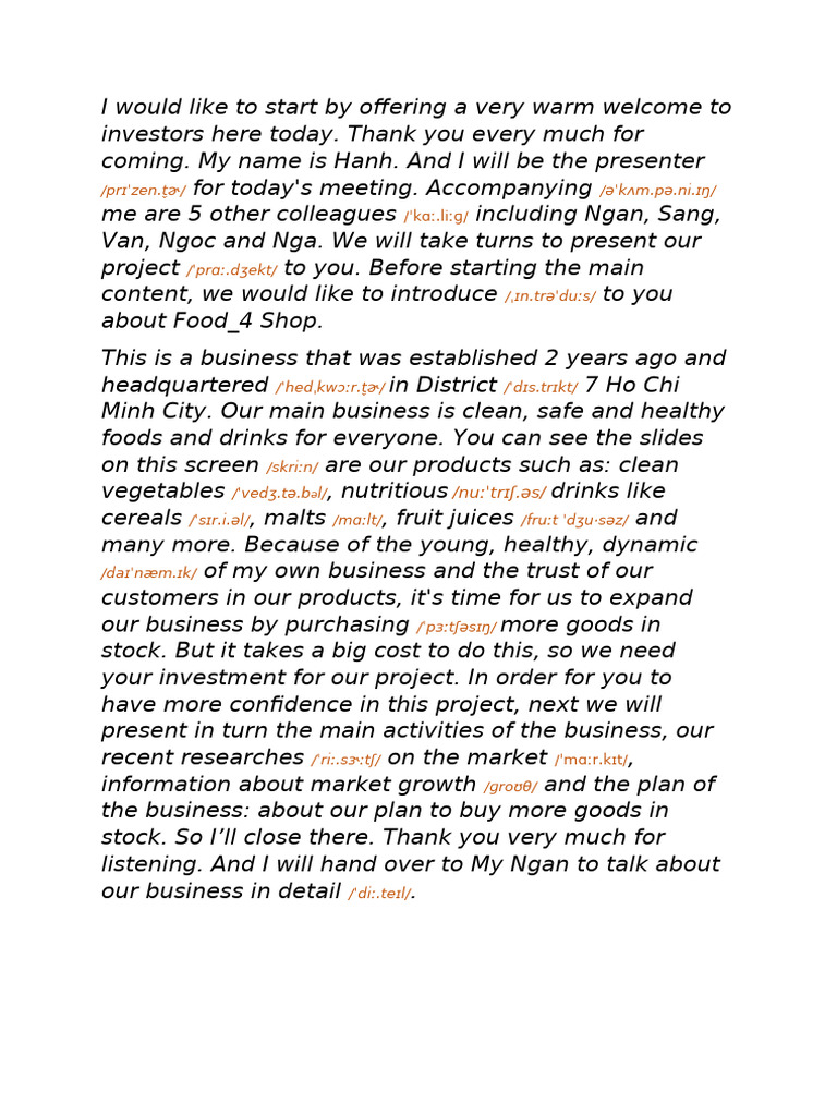 Food_4 Shop Investment Presentation | PDF