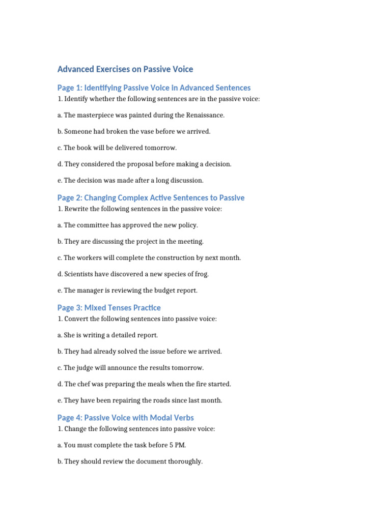 Advanced Passive Voice Exercises-1 | PDF | Grammar | Linguistics