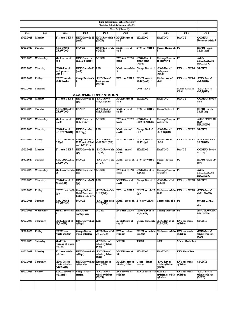 Revision Schedule 3-5 (2024-2025) Term (Final Term) - 3A | PDF
